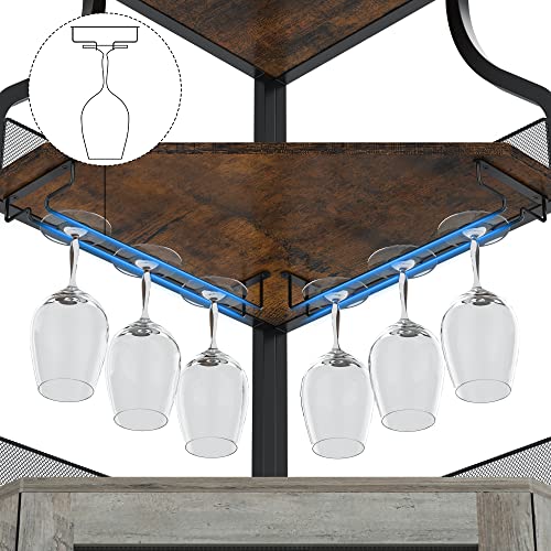 GAOMON Corner Wine Cabinet,Wine and Glass Rack,Freestanding Liquor Cabinet Bar Cupboard with Storage Shelves for Kitchen, Dining Room,Living Room (Rustic Brown)