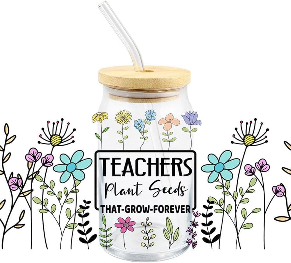 UV DTF Cup Wrap Transfer Sticker for Glass,Teachers' Day Transfer Stickers for Glass Cups,UV DTF Cup Wrap Transfer Cup Stickers Decals Waterproof Rub on Transfers for Crafts Vintage Iron-on Transfers