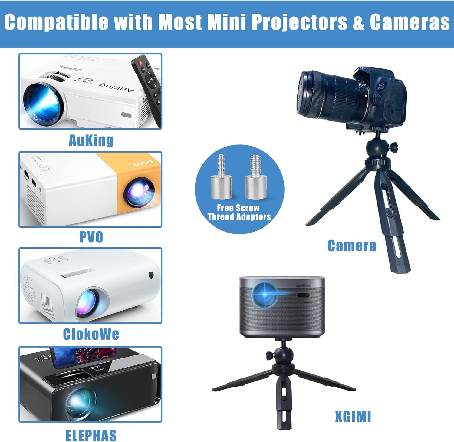 2-Be-Best Mini Projector Stand, Mini Projector Tripod Mount Compatible with DR.J, DBPOWER, Anker, PVO, Artlii, LoongSon, AuKing, ClokoWe, VOPLLS and Most Mini Projectors (Black, Upgraded)