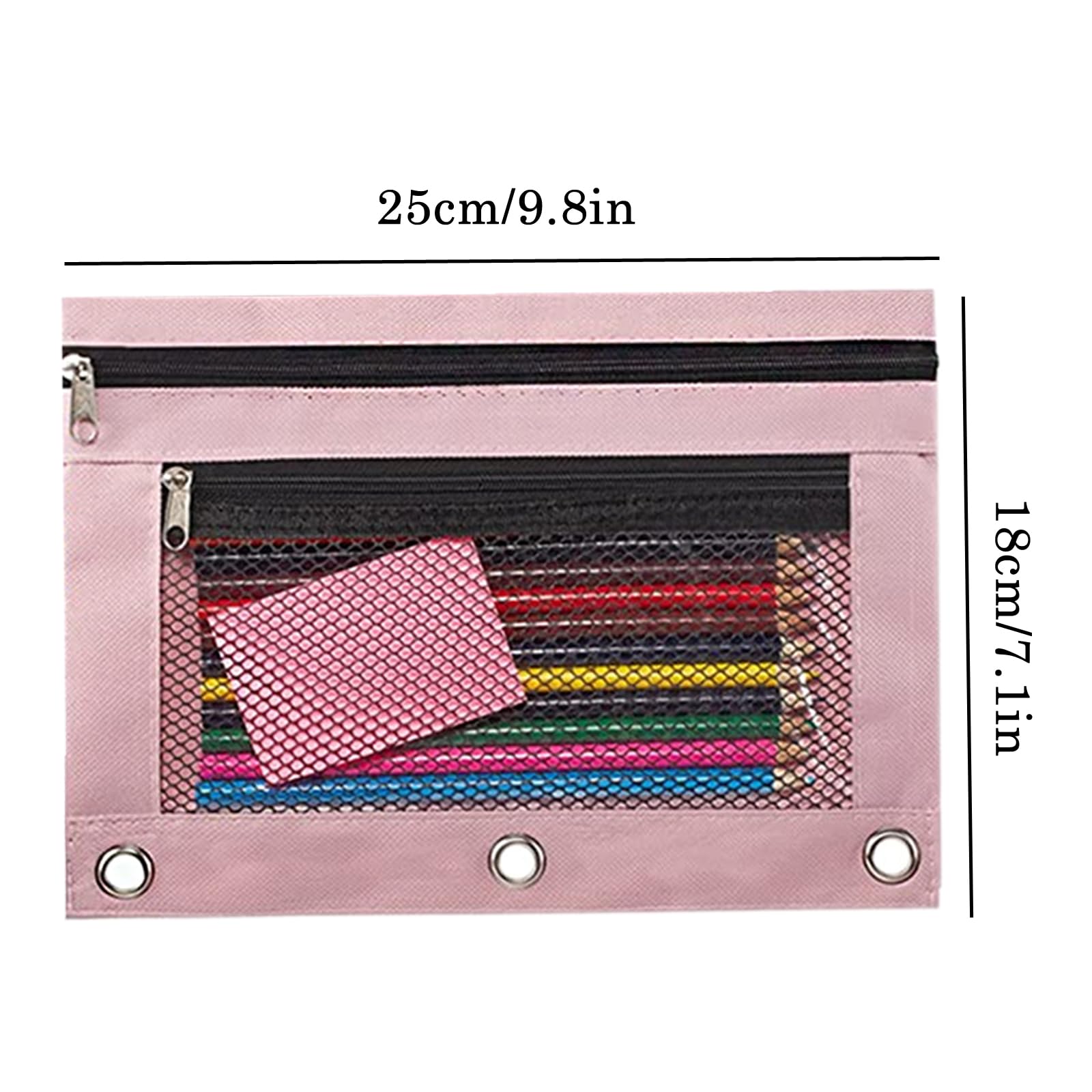 Zittop 2 Pcs Pencil Pouch 3 Ring Binder, Zipper Pencil Pouches Case Binder Cosmetic Bag (Pink and Blue)