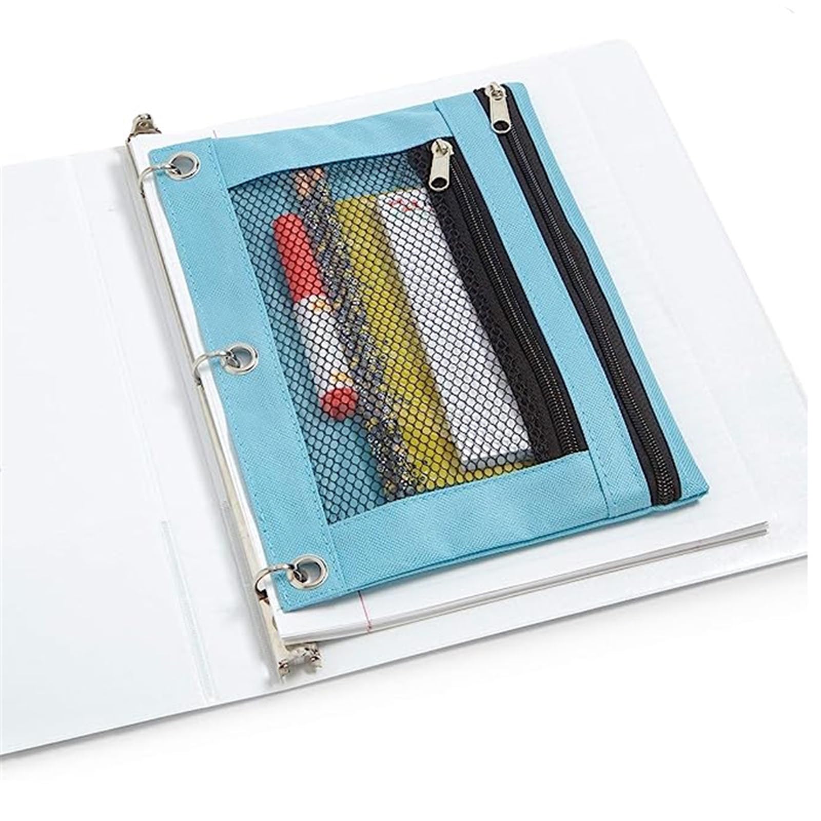 Zittop 2 Pcs Pencil Pouch 3 Ring Binder, Zipper Pencil Pouches Case Binder Cosmetic Bag (Pink and Blue)