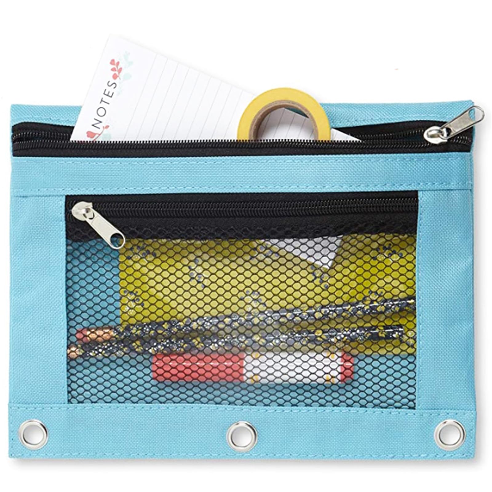 Zittop 2 Pcs Pencil Pouch 3 Ring Binder, Zipper Pencil Pouches Case Binder Cosmetic Bag (Pink and Blue)