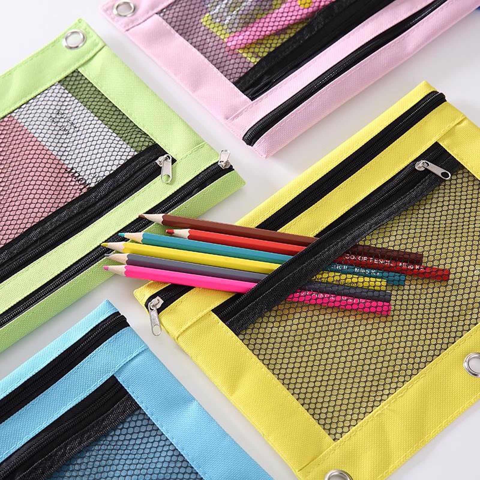 Zittop 2 Pcs Pencil Pouch 3 Ring Binder, Zipper Pencil Pouches Case Binder Cosmetic Bag (Pink and Blue)
