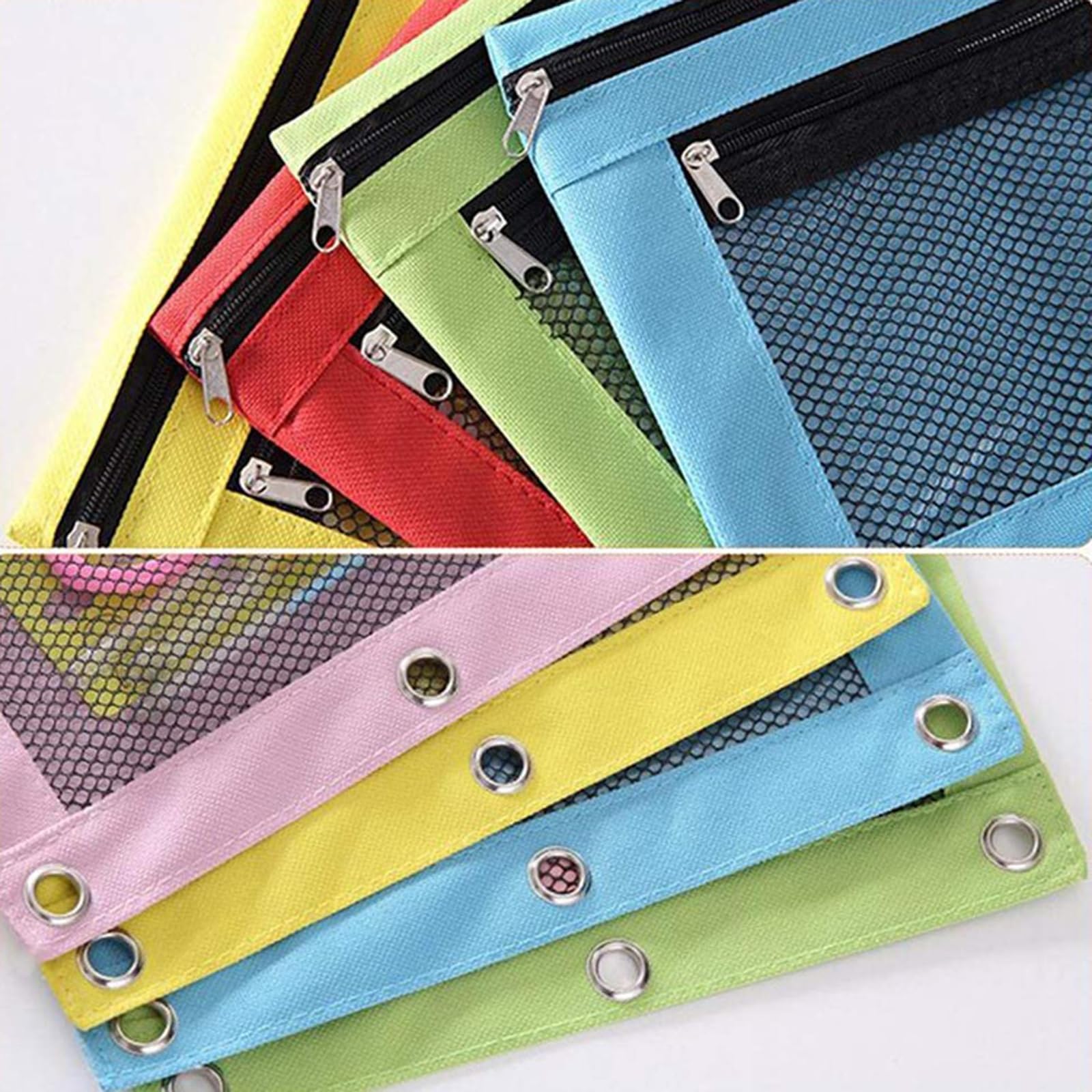 Zittop 2 Pcs Pencil Pouch 3 Ring Binder, Zipper Pencil Pouches Case Binder Cosmetic Bag (Pink and Blue)
