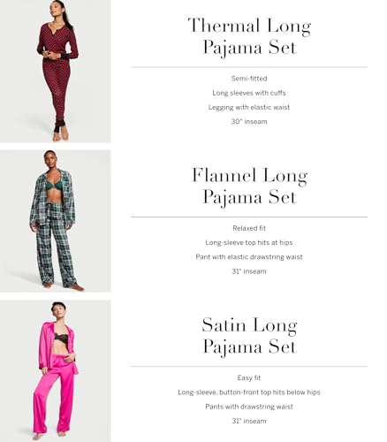 Victoria's Secret Flannel Pajamas, Long Sleeve Button Down & Pant Set, Sleepwear for Women, Lipstick Beauty Plaid, L