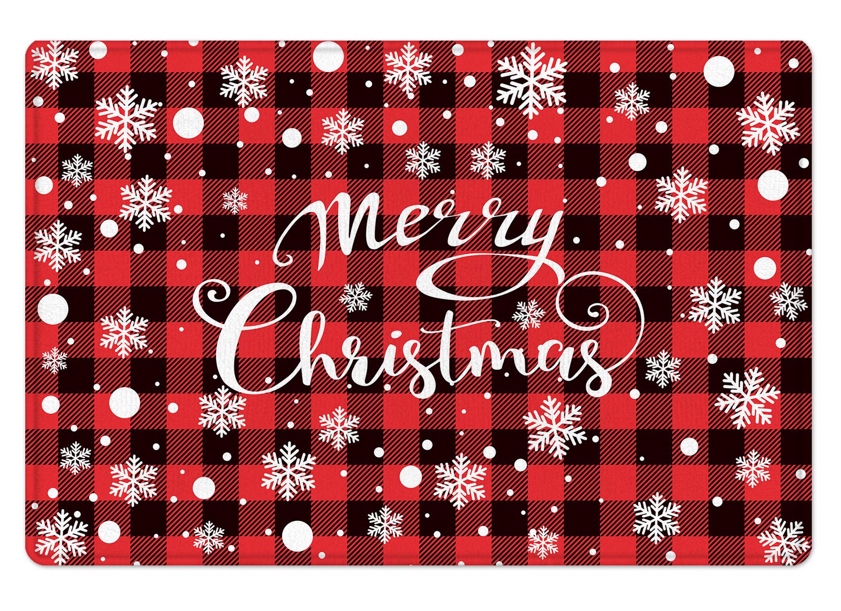 Christmas Memory Foam Bath Mat, White Merry Christmas on Red and Black Plaid Background Non Slip Bath Rug Kitchen Mat Door Mat Washable Absorbent Bathroom DΓ©cor Rug 36x24In