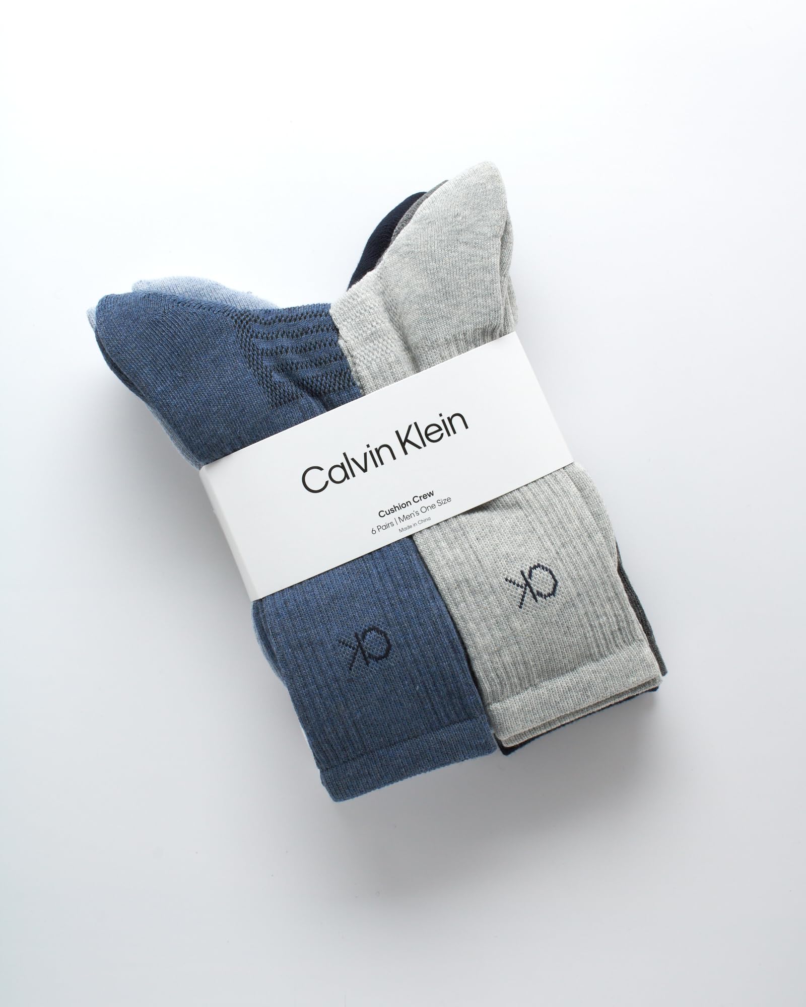 Calvin Klein Men's Dress Crew Socks - 6 Pack Soft Cushioned Non-Binding Cotton Work Dress Socks for Men (Sizes: 7-12), Size 7-12, Blue Assorted