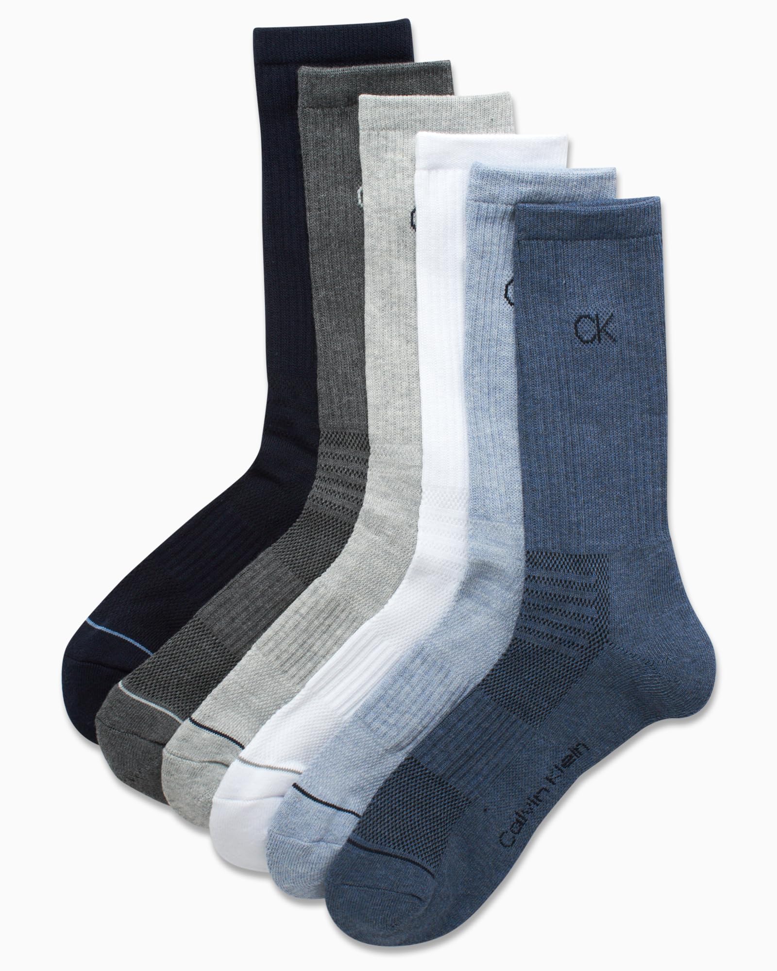 Calvin Klein Men's Dress Crew Socks - 6 Pack Soft Cushioned Non-Binding Cotton Work Dress Socks for Men (Sizes: 7-12), Size 7-12, Blue Assorted