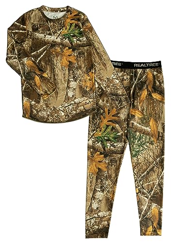 Realtree Unisex Kid's Performance Thermal Underwear Long Johns Base Layer Set, Edge, 8
