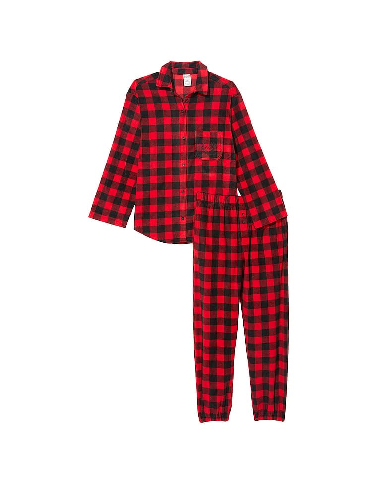 Victoria's Secret PINK Polar Fleece Jogger Pajama Set, PJ Set for Women, 2 Piece Lounge Set PJs, Flannel Pajamas Women, Women's Sleepwear, Red (XL)