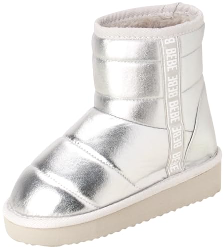 bebe Girls' Winter Boots - Quilted Insulated Puffy Boots - Warm Booties for Girls - IndoorOutdoor House Shoe Slippers (11-4), Size 2 Little Kid, Silver