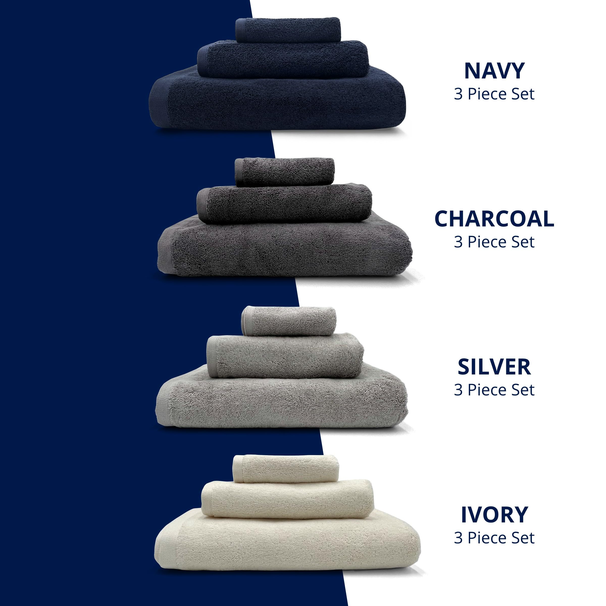 Lincoln & Palm 3 Piece Turkish Towels Set, Thick, Soft, Plush 700 GSM Spa & Hotel Quality, Silver Infused SILVERbac | Bath 58x30, Hand 30x16, Face Wash Cloth 13x13 (3 Piece Towel Set, Charcoal)