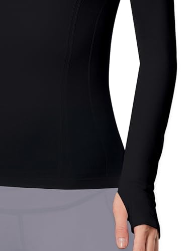 Gxpok Long Sleeve Workout Tops for Women Slim Fit,High-Stretch & Ultra-Soft Yoga Athletic Long Sleeve Shirts with Thumbhole(Black,S)