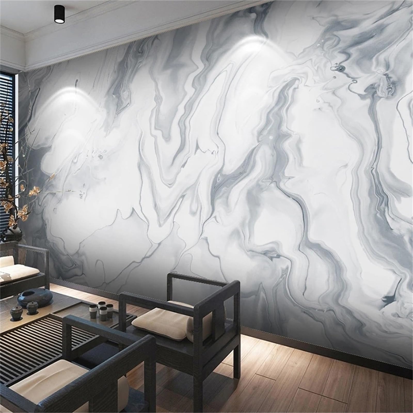 Gray and White Marble Wall Murals, Abstract Ink Landscape Wall Stickers and Murals, Wall Stickers Durable and Waterproof Apply to Bedroom Dining Room(169.3"W x 118.2"H)