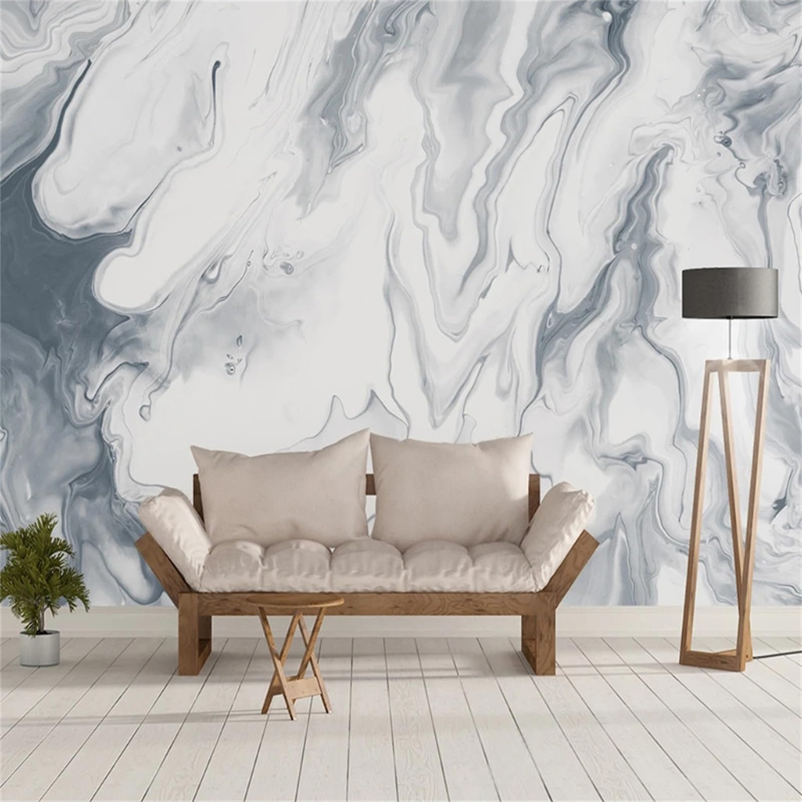 Gray and White Marble Wall Murals, Abstract Ink Landscape Wall Stickers and Murals, Wall Stickers Durable and Waterproof Apply to Bedroom Dining Room(169.3"W x 118.2"H)