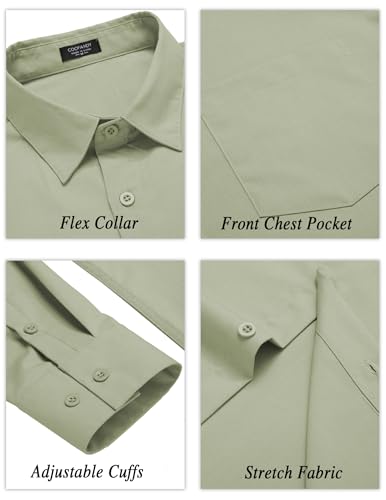 COOFANDY Men's Long Sleeve Button Down Dress Shirts Wrinkle Free Regular Fit Formal Muscle Fit Shirt Green