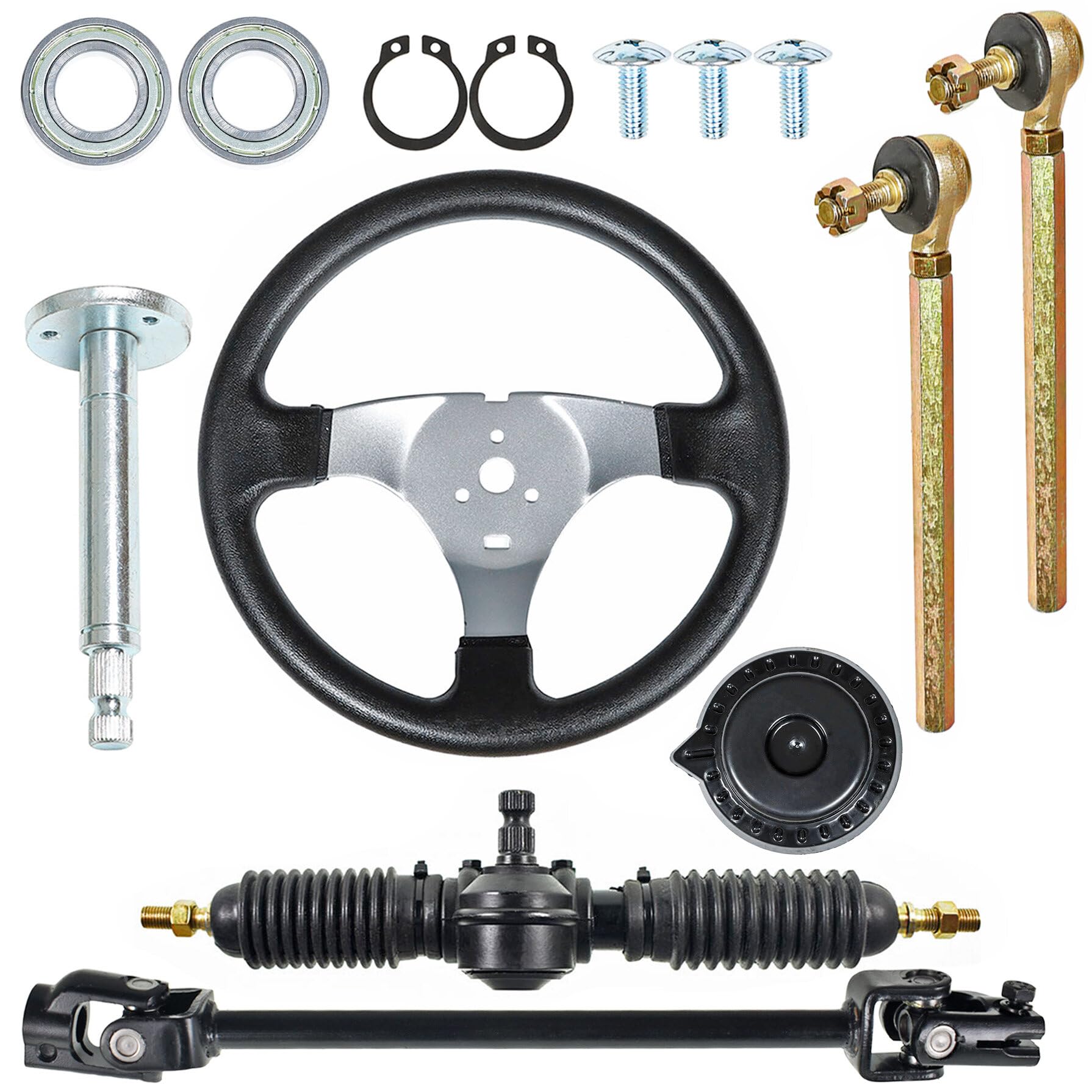 GXYWADY 300mm Steering Wheel Steel Kit 320mm Gear Rack Pinion Adjustable Shaft Set Replacement for 110cc Go Kart ATV Buggy Quad Parts
