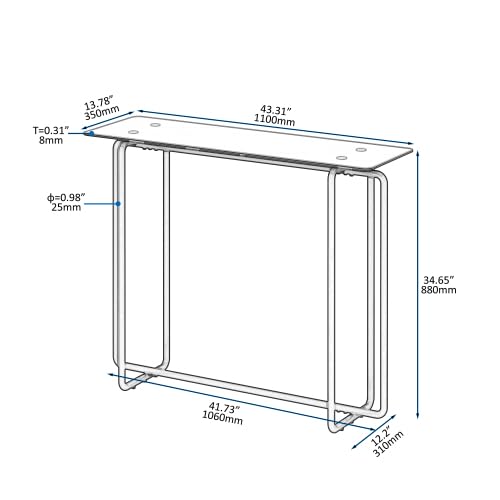YISH W24181016 Console Modern Minimalist Porch Black Leg, Double Tempered Tea Rectangular, Glass Sofa Table for Entryway Living Room Bedroom Metal Frame