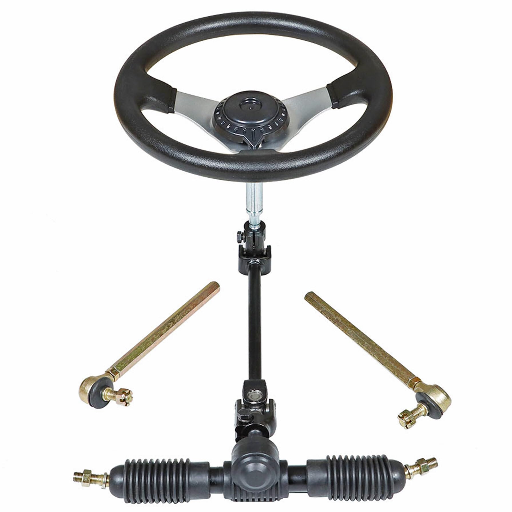 GXYWADY 300mm Steering Wheel Steel Kit 320mm Gear Rack Pinion Adjustable Shaft Set Replacement for 110cc Go Kart ATV Buggy Quad Parts