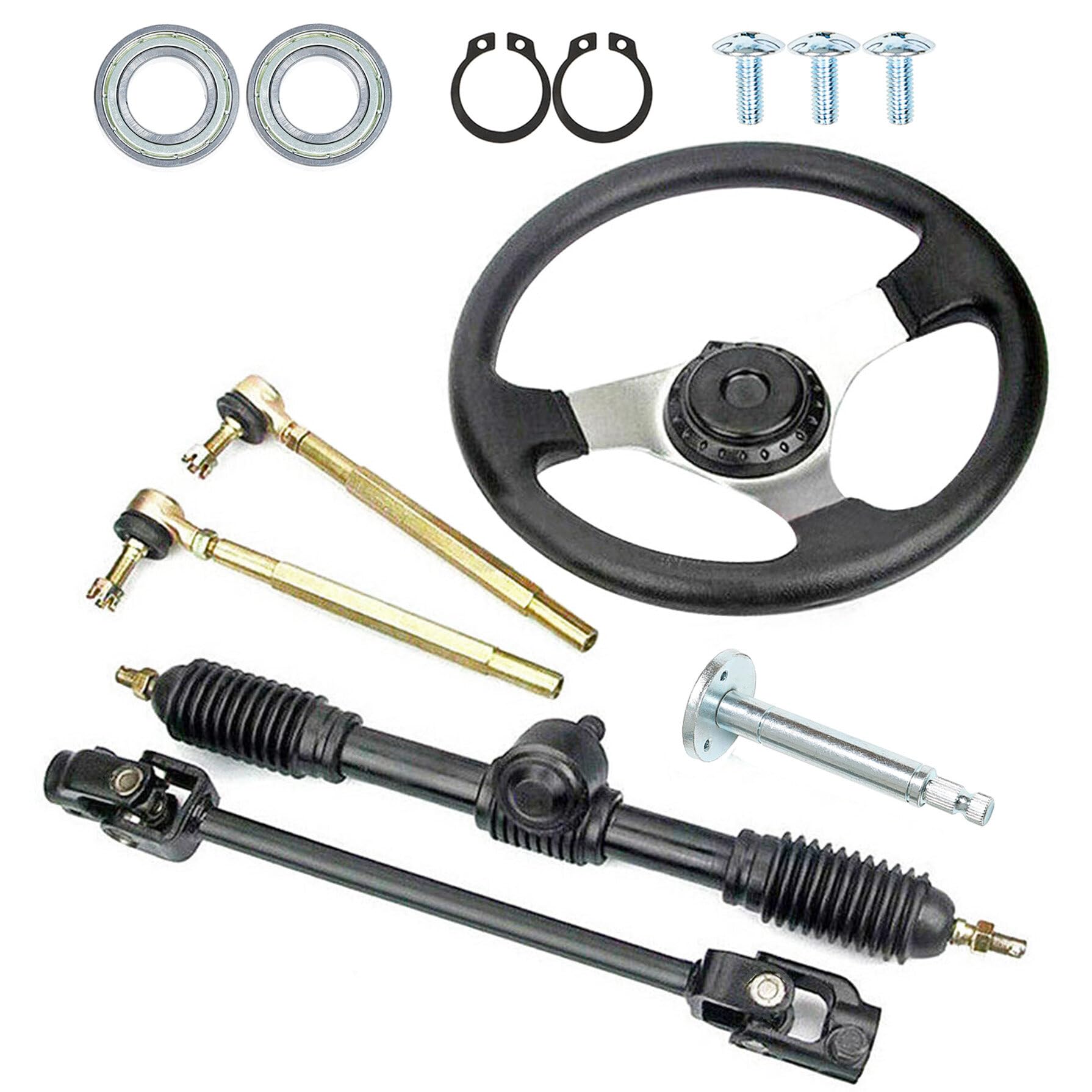 GXYWADY 300mm Steering Wheel Steel Kit 320mm Gear Rack Pinion Adjustable Shaft Set Replacement for 110cc Go Kart ATV Buggy Quad Parts
