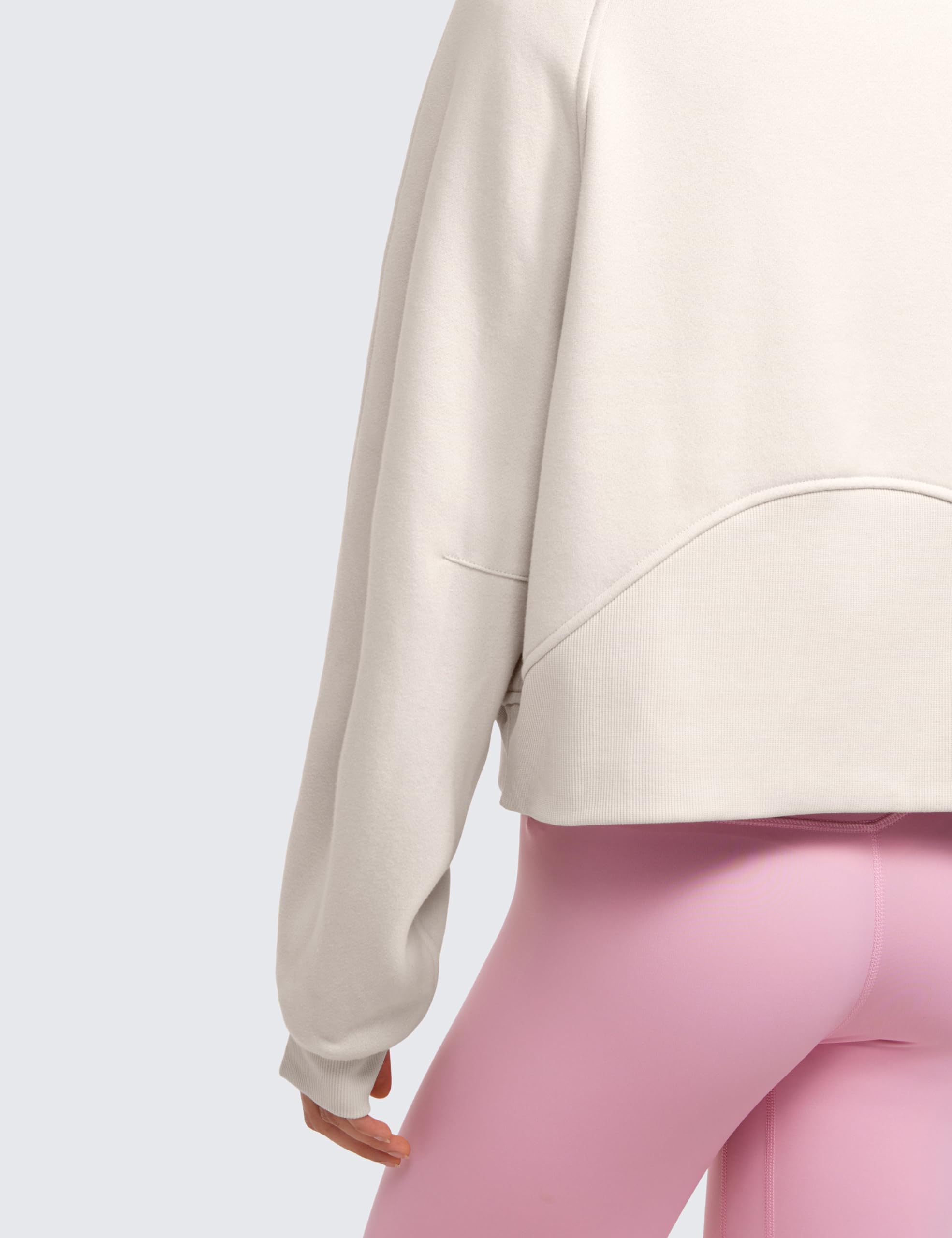 CRZ YOGA Womens Fleece Lined Half Zip Hoodies Pullover Oversized Long Sleeve Casual Workout Sweatshirts with Thumb Holes White Apricot Medium