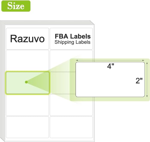 1000Pcs Return Address Labels, Razuvo 2" x 4" Printable Shipping Labels Standard Mailing Labels for Laser & Inkjet Printers, Strong Adhesive Sticker Labels (100 Sheets - Easy to Peel)