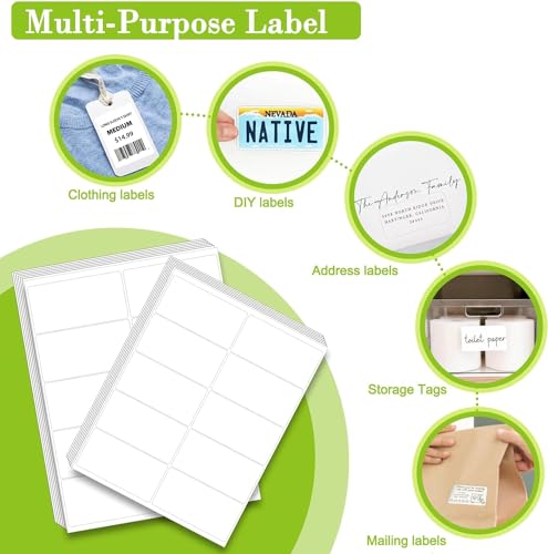 1000Pcs Return Address Labels, Razuvo 2" x 4" Printable Shipping Labels Standard Mailing Labels for Laser & Inkjet Printers, Strong Adhesive Sticker Labels (100 Sheets - Easy to Peel)