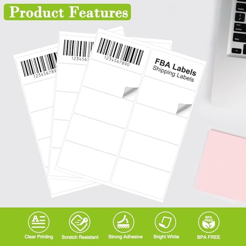 1000Pcs Return Address Labels, Razuvo 2" x 4" Printable Shipping Labels Standard Mailing Labels for Laser & Inkjet Printers, Strong Adhesive Sticker Labels (100 Sheets - Easy to Peel)