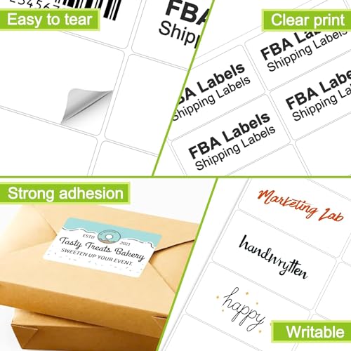 1000Pcs Return Address Labels, Razuvo 2" x 4" Printable Shipping Labels Standard Mailing Labels for Laser & Inkjet Printers, Strong Adhesive Sticker Labels (100 Sheets - Easy to Peel)