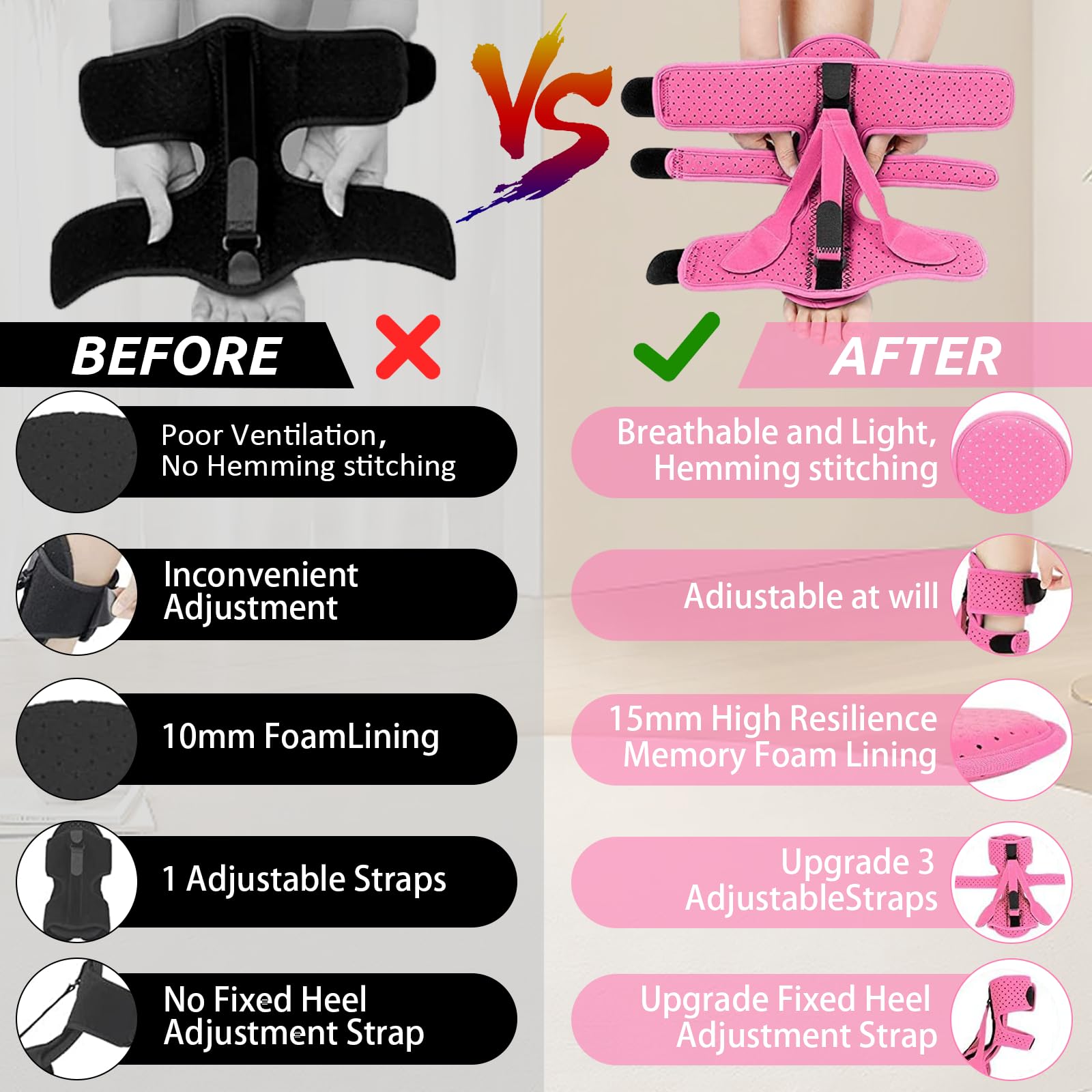 DERJLY Plantar Fasciitis Night Splint: 2 Pack Upgrade 3 Straps Adjustable Planters Facetious Relief Brace for Women Men