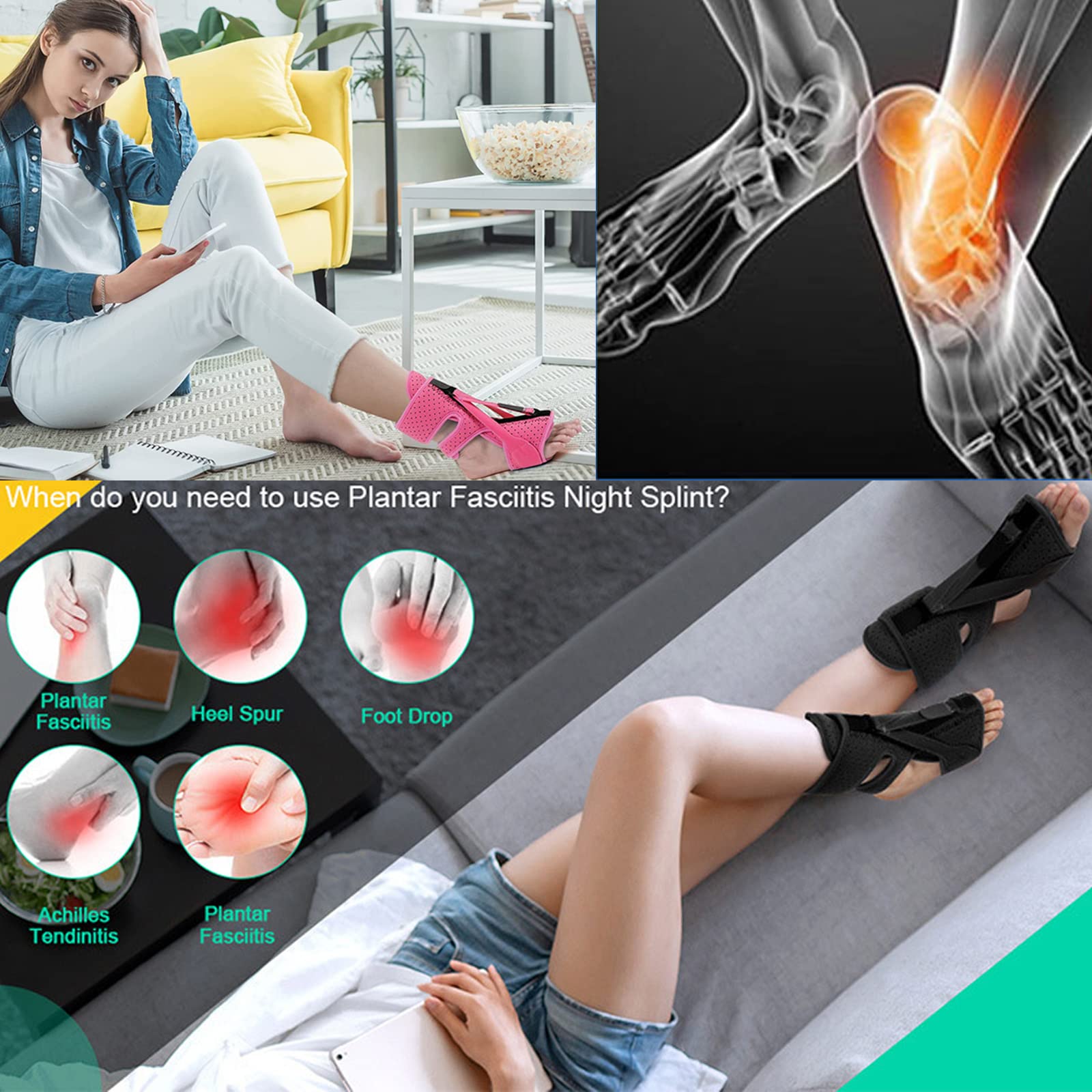 DERJLY Plantar Fasciitis Night Splint: 2 Pack Upgrade 3 Straps Adjustable Planters Facetious Relief Brace for Women Men