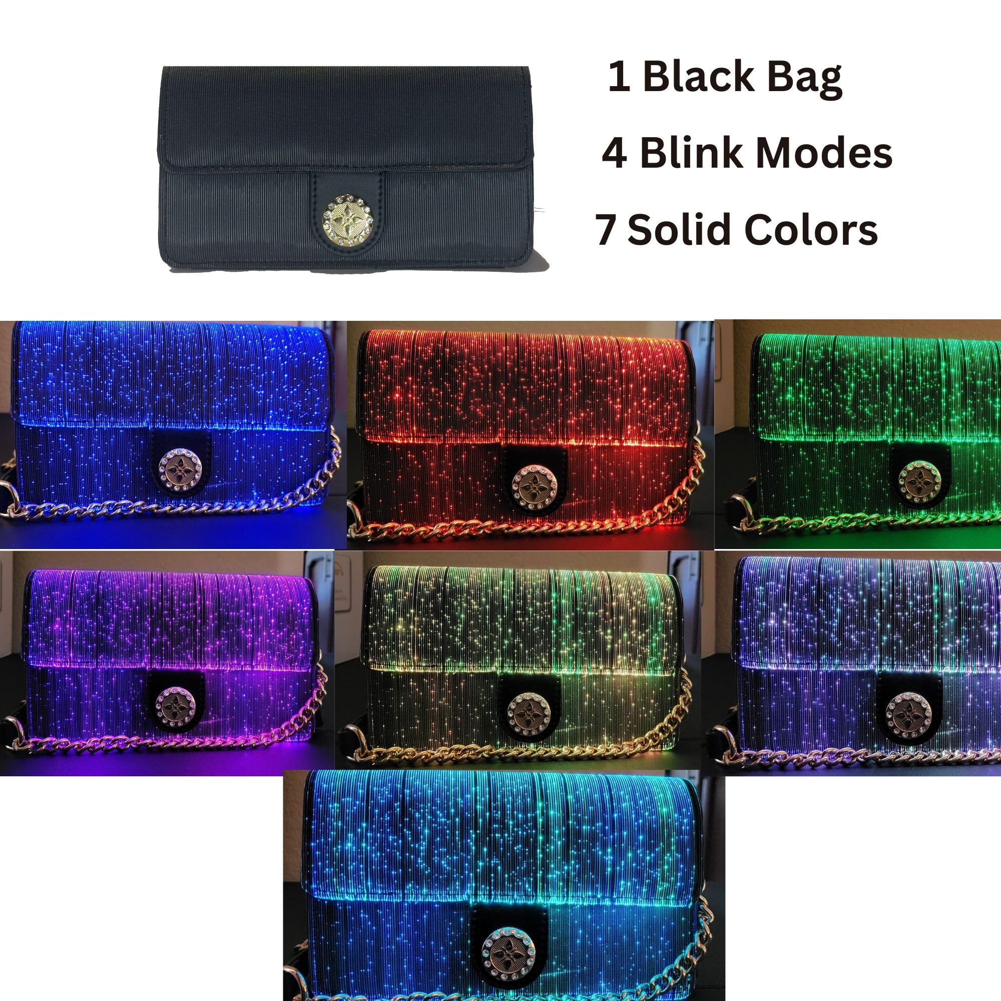 QKY LED Bags Crossbody Purse Evening Bag Light Up Purse 7 Colors Evening Clutch
