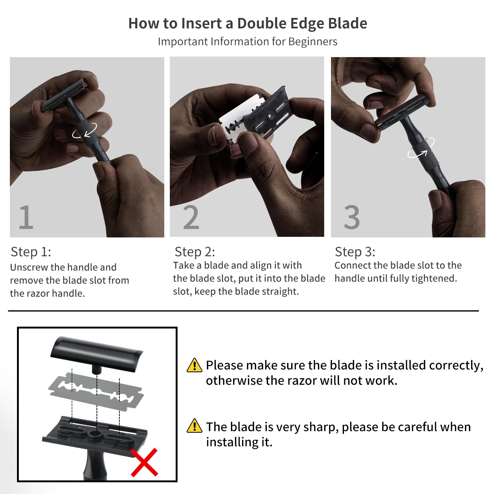 Matte Black Double Edge Safety Razor for Women and Men, Reusable Metal Single Blade Razors, with 10 Platinum Coated Safety Razor Blades