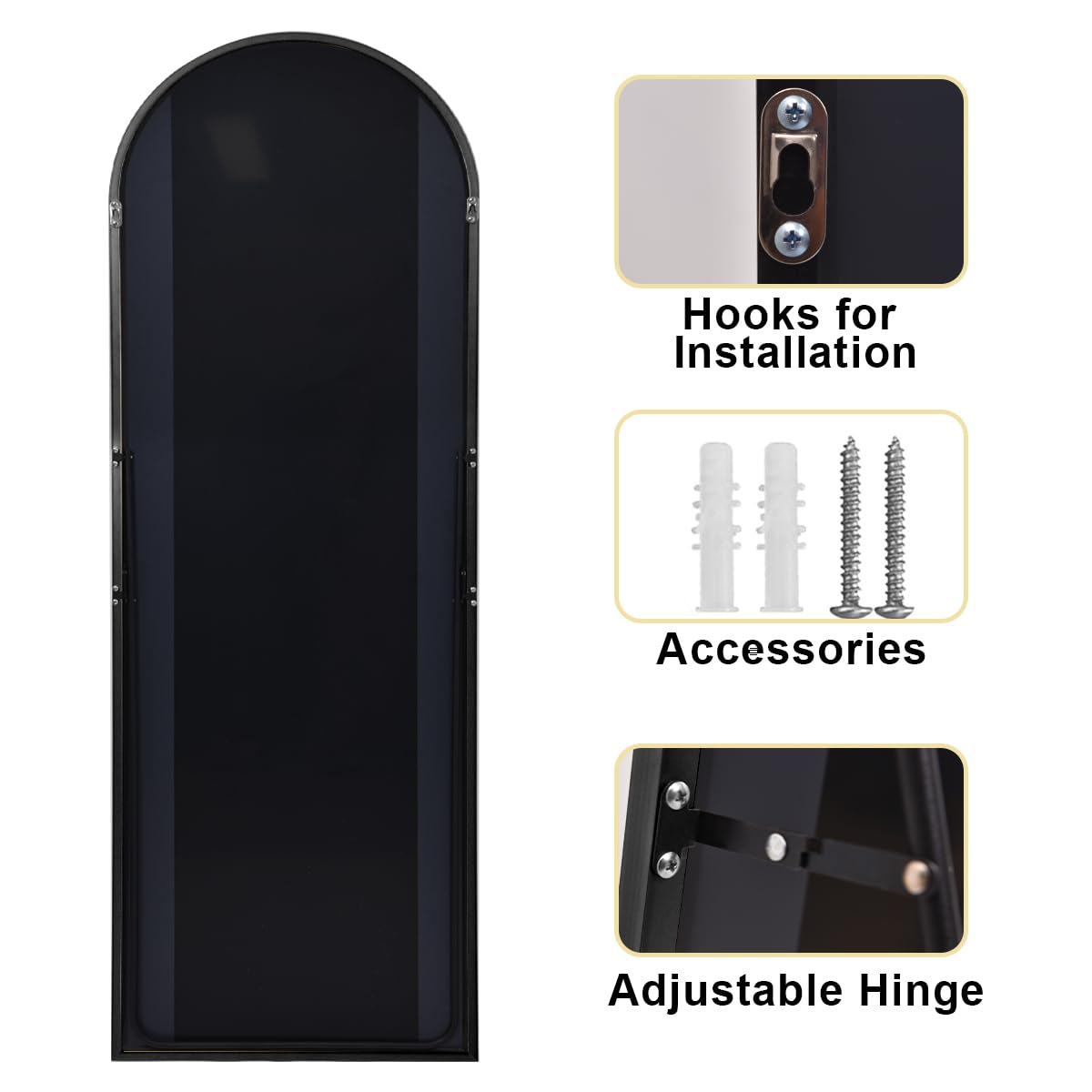 GLSLAND-58x18 inch Arched Full Length Mirror-Aluminum Alloy Frame High Definition-Full Body Mirror for Bedroom or Living Room