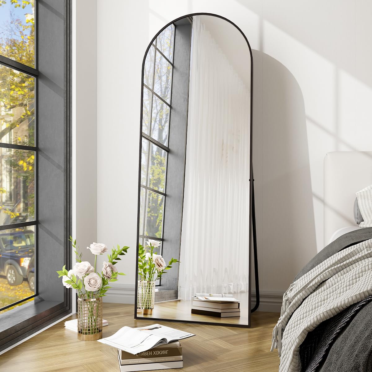 GLSLAND-58x18 inch Arched Full Length Mirror-Aluminum Alloy Frame High Definition-Full Body Mirror for Bedroom or Living Room