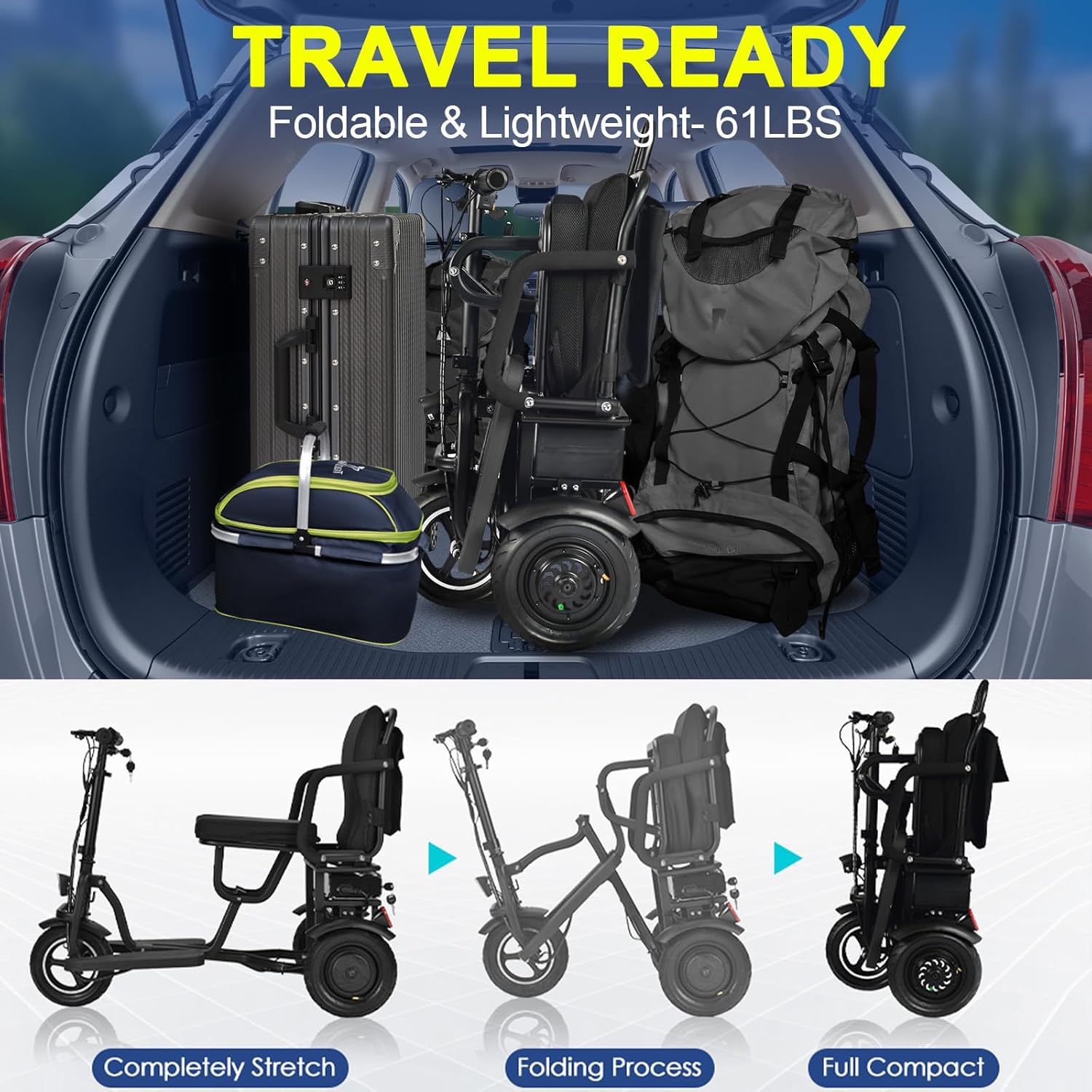 Folding Mobility Electric Scooter 48v 700w Dual Motor Lithium Battery 42 * 22 * 33(Inch) (Black)…