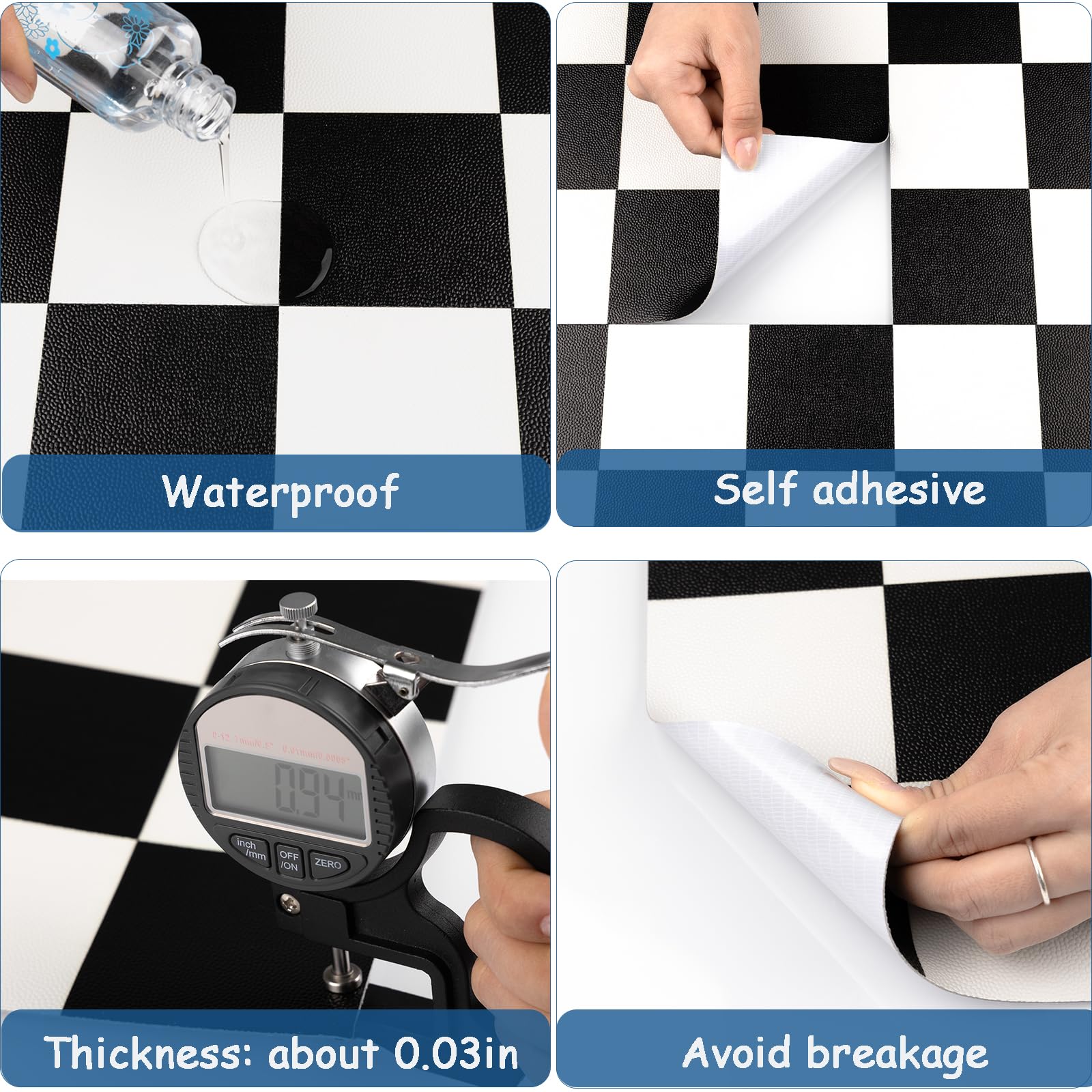 RomDeco Peel and Stick Floor Tile Black and White, Vinyl Flooring Waterproof for Bathroom, Peel and Stick Flooring Self Adhesive Durable Super Easy to Use (11.8in X 11.8in)