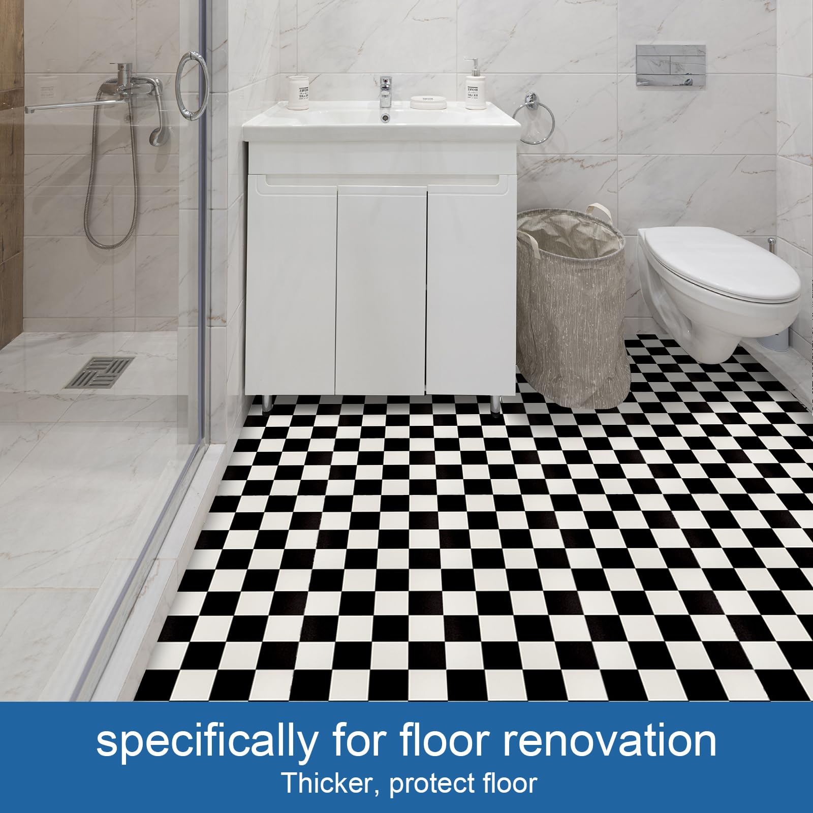 RomDeco Peel and Stick Floor Tile Black and White, Vinyl Flooring Waterproof for Bathroom, Peel and Stick Flooring Self Adhesive Durable Super Easy to Use (11.8in X 11.8in)