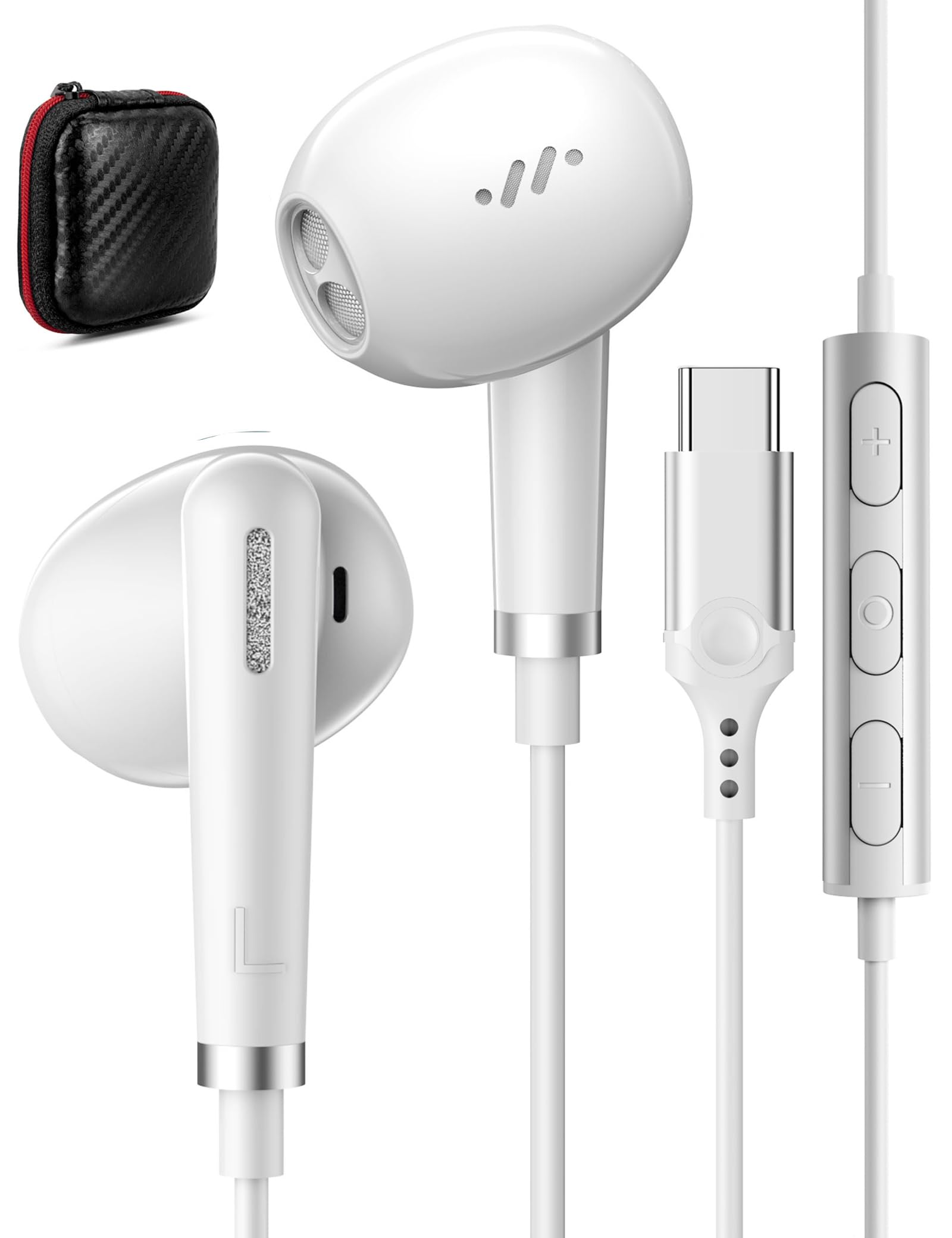 USB C Earbuds for iPhone 15 Pro Max, Wired Type C Headphones with Microphone HiFi Stereo Earphones for Google Pixel 8 Pro 7A 6A Noise Canceling Corded Headset for Samsung Galaxy S24 S23 S22 S21 Ultra