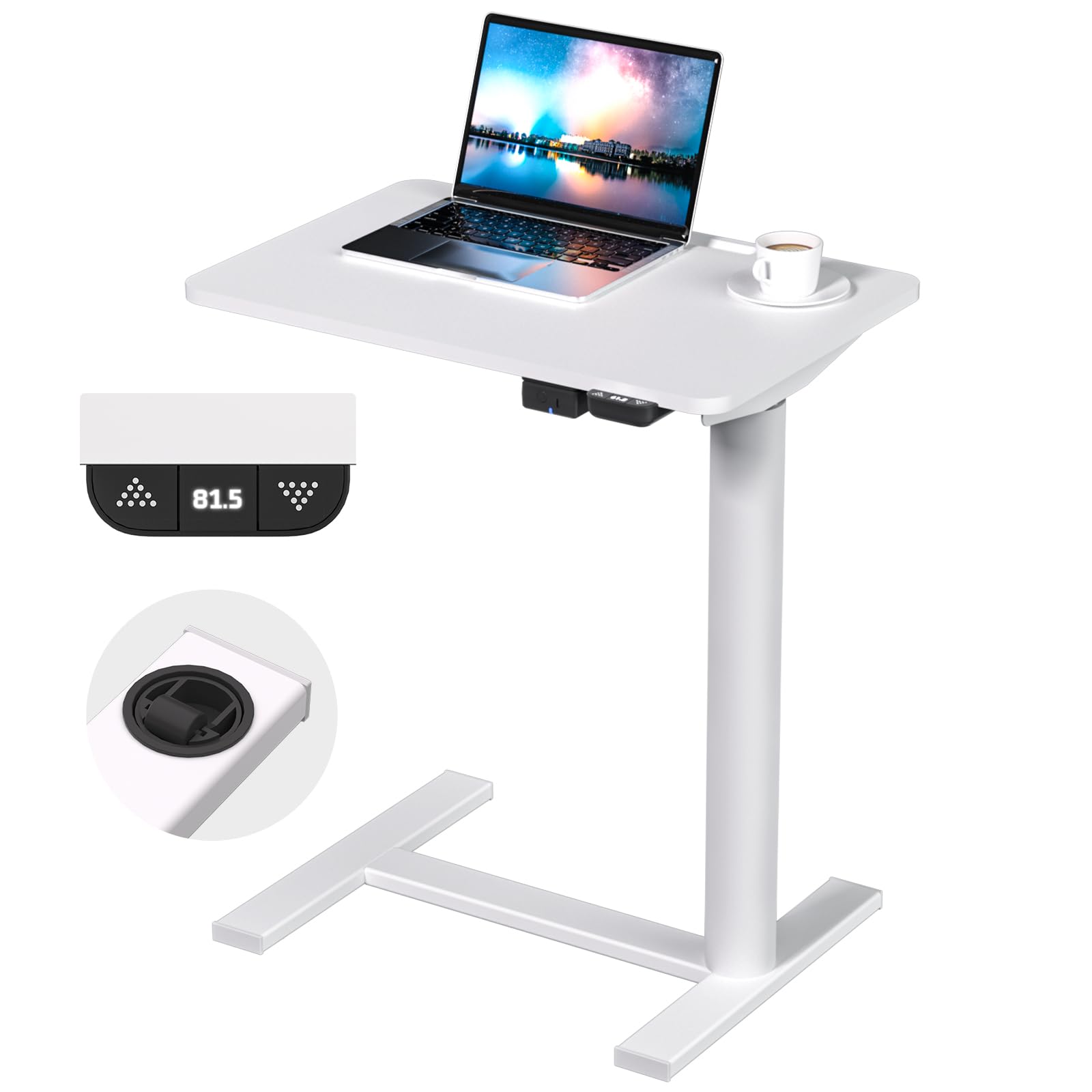 Kingant Cordless Electric Overbed Table, Height Adjustment with Battery Operated,Hospital Tray,Mobile Laptop Standing Desk,Bedside Table(Home & Hosptial Use)