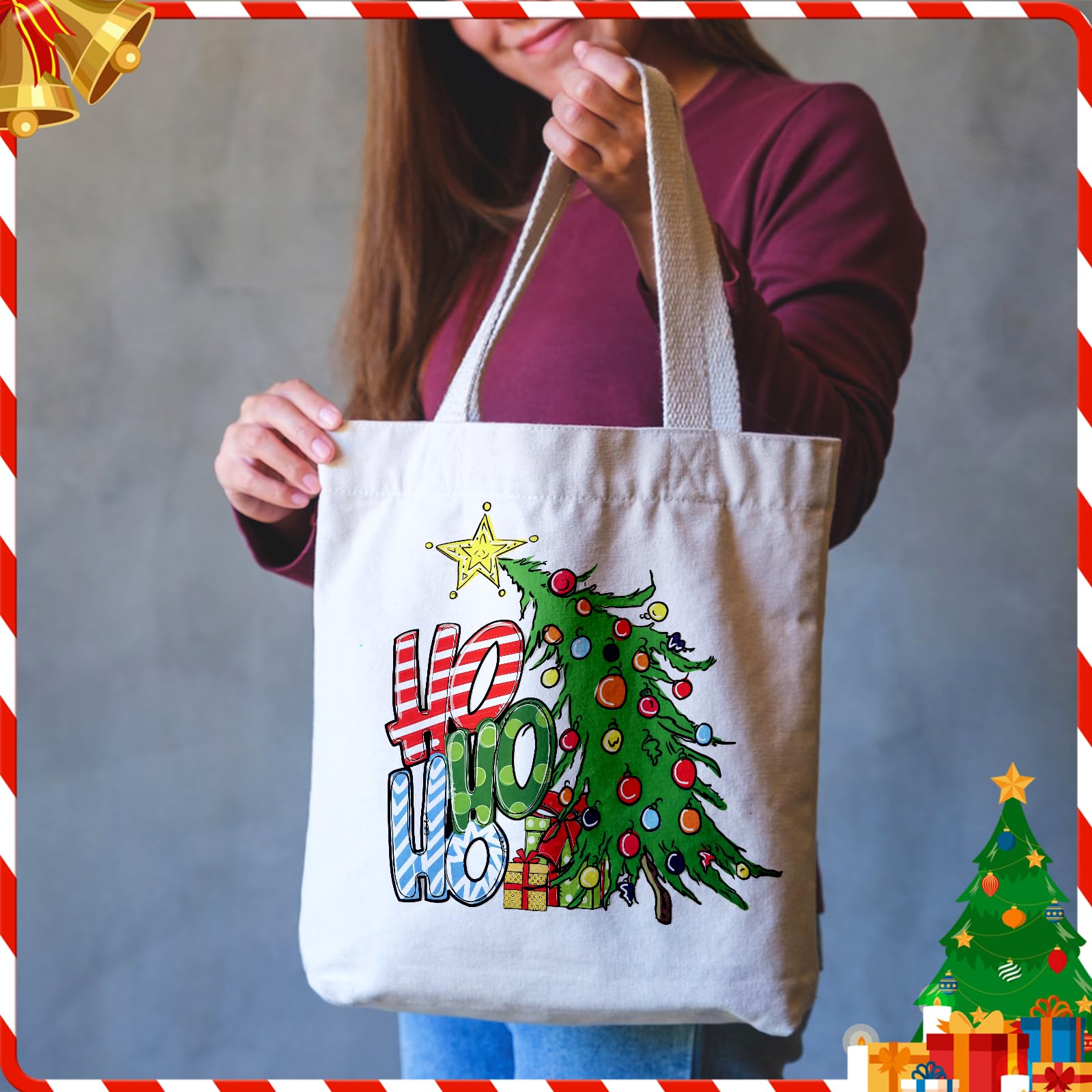9pcs Merry Christmas Iron on Patches - Large Heat Transfer Stickers, Cute Tree Elk Santa Claus Pattern Decals for T Shirts, Hoodies, Bags