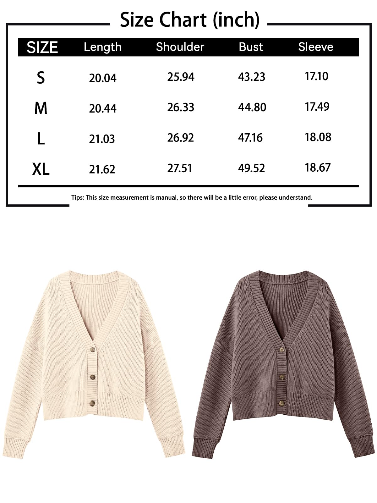 LILLUSORY Women's Cropped Cardigan Oversized Button Sweaters 2025 Fall Trendy Knit Dressy Fashion Outfits Apricot S