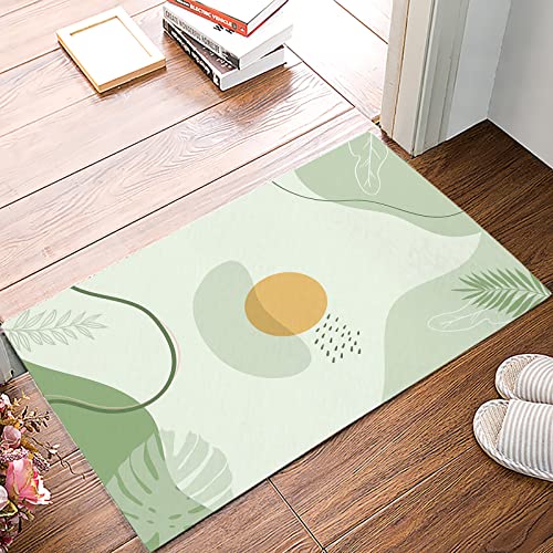 Mid Century Indoor Doormat Kitchen Comfort Front Door Mats, Morandi Abstract Green Plants Doormat Rubber Entryway Rugs Welcome Entrance Decorative Doormats, 20 x 31.5 inch