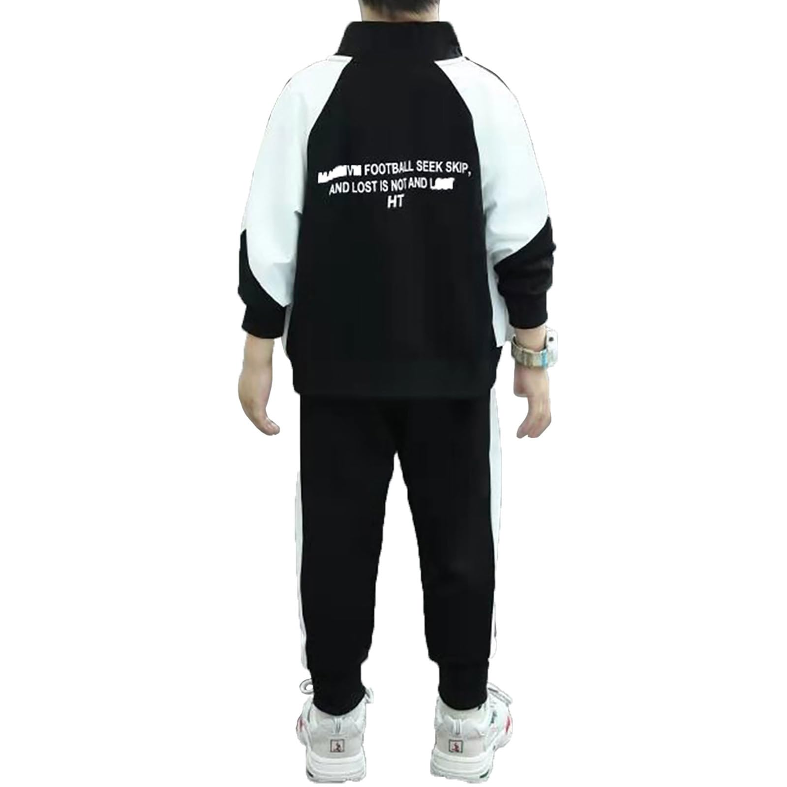 YEAHDOR Kids Boys 2 Piece Tracksuit Set Long Sleeve Hoodies Sweatshirt and Sweatpants Outfit Sport Athletic Activewear Black & white 7-8 Years