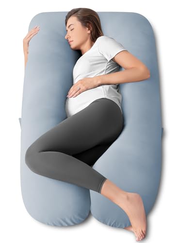 AngQi Pregnancy Pillows, U Shaped Pregnancy Body Pillow for Sleeping, 55 inch Maternity Pillow for Pregnant Women with Soft, Super Breathable Rayon Cover from Bamboo,Blue