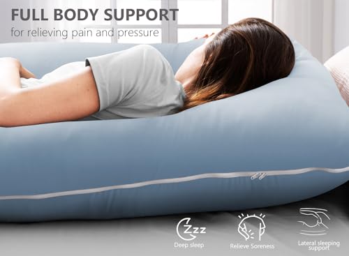 AngQi Pregnancy Pillows, U Shaped Pregnancy Body Pillow for Sleeping, 55 inch Maternity Pillow for Pregnant Women with Soft, Super Breathable Rayon Cover from Bamboo,Blue