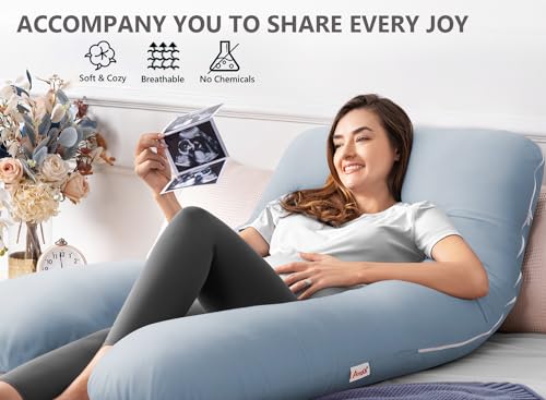 AngQi Pregnancy Pillows, U Shaped Pregnancy Body Pillow for Sleeping, 55 inch Maternity Pillow for Pregnant Women with Soft, Super Breathable Rayon Cover from Bamboo,Blue