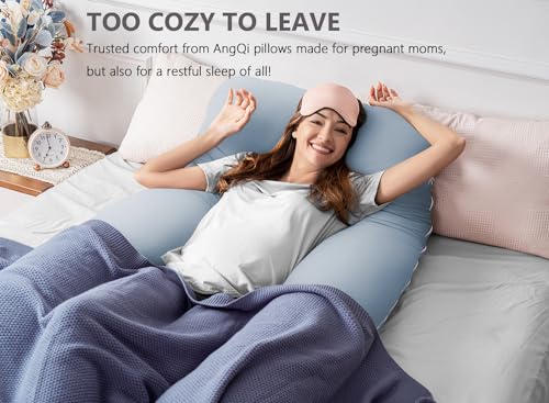 AngQi Pregnancy Pillows, U Shaped Pregnancy Body Pillow for Sleeping, 55 inch Maternity Pillow for Pregnant Women with Soft, Super Breathable Rayon Cover from Bamboo,Blue