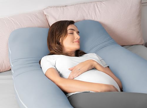 AngQi Pregnancy Pillows, U Shaped Pregnancy Body Pillow for Sleeping, 55 inch Maternity Pillow for Pregnant Women with Soft, Super Breathable Rayon Cover from Bamboo,Blue
