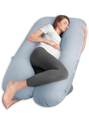 AngQi Pregnancy Pillows, U Shaped Pregnancy Body Pillow for Sleeping, 55 inch Maternity Pillow for Pregnant Women with Soft, Super Breathable Rayon Cover from Bamboo,Blue